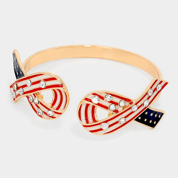 Jewelry | Crystal Enamel American Flag Ribbon Tip Cuff Brace | Poshmark